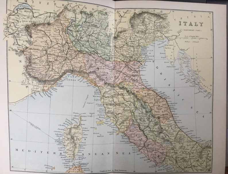 Antique Map Dated C1870's Map of Italy Northern Part Map of Europe ...