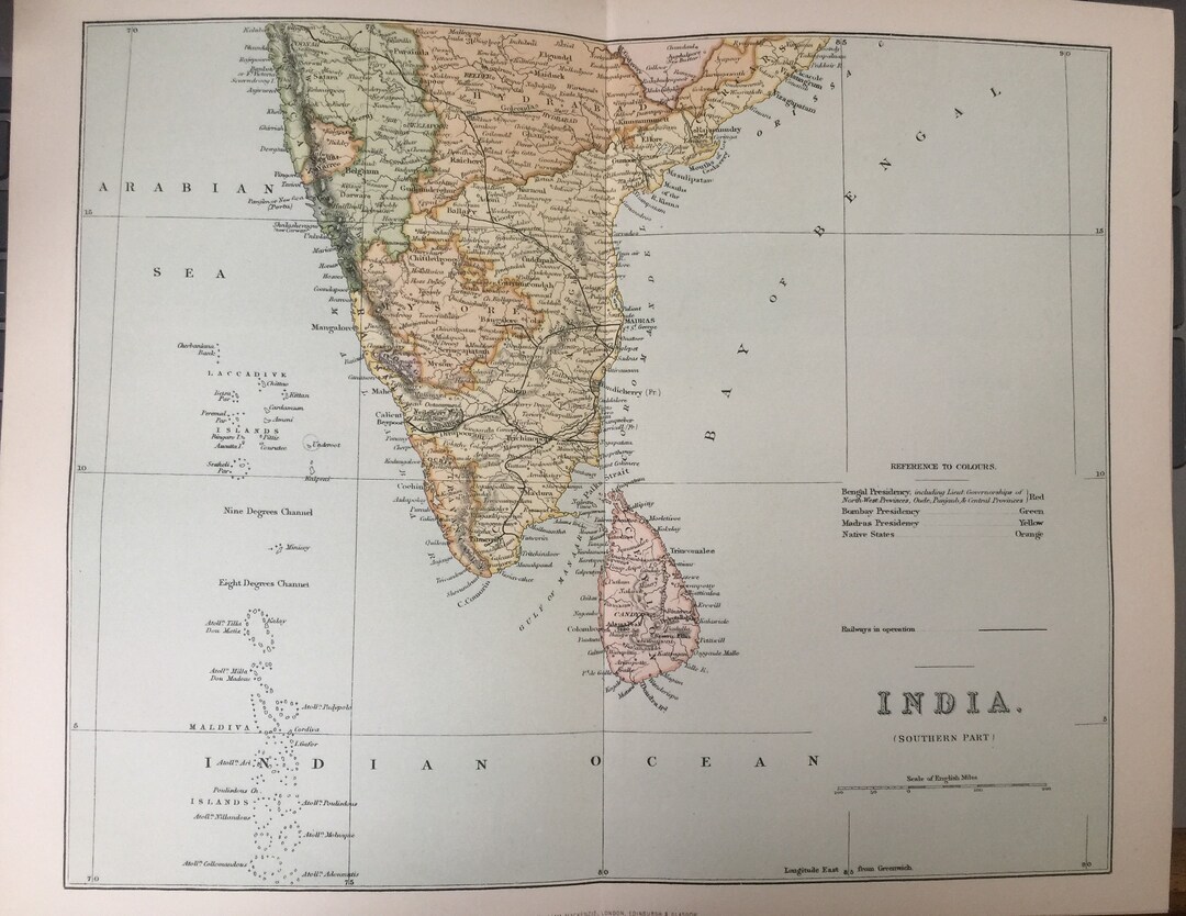 Antique Print Dated C1870's Map of India Southern Part Asia Map of the ...