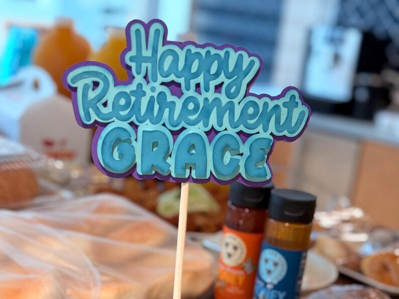 Personalized Happy Retirement Cake Topper With Name 3D Layered Cake ...