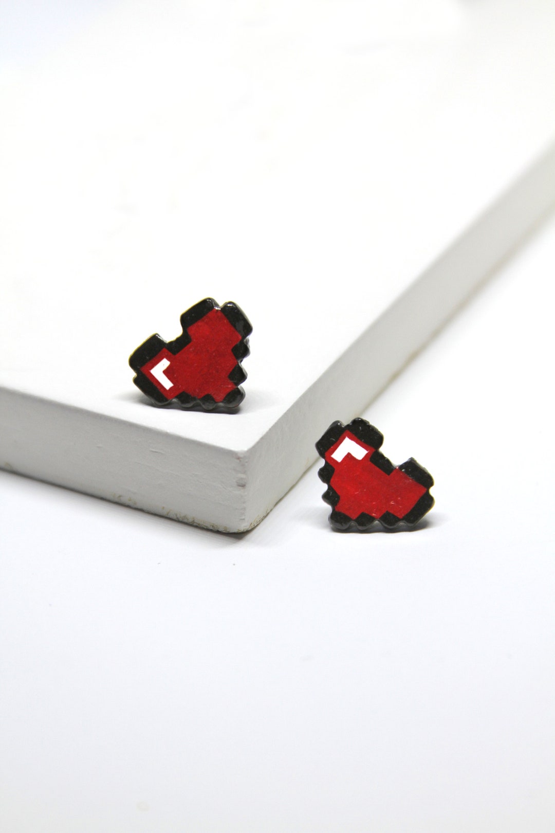 Pixel Heart Stud Earrings | Red and Black Gamer Jewelry - Etsy