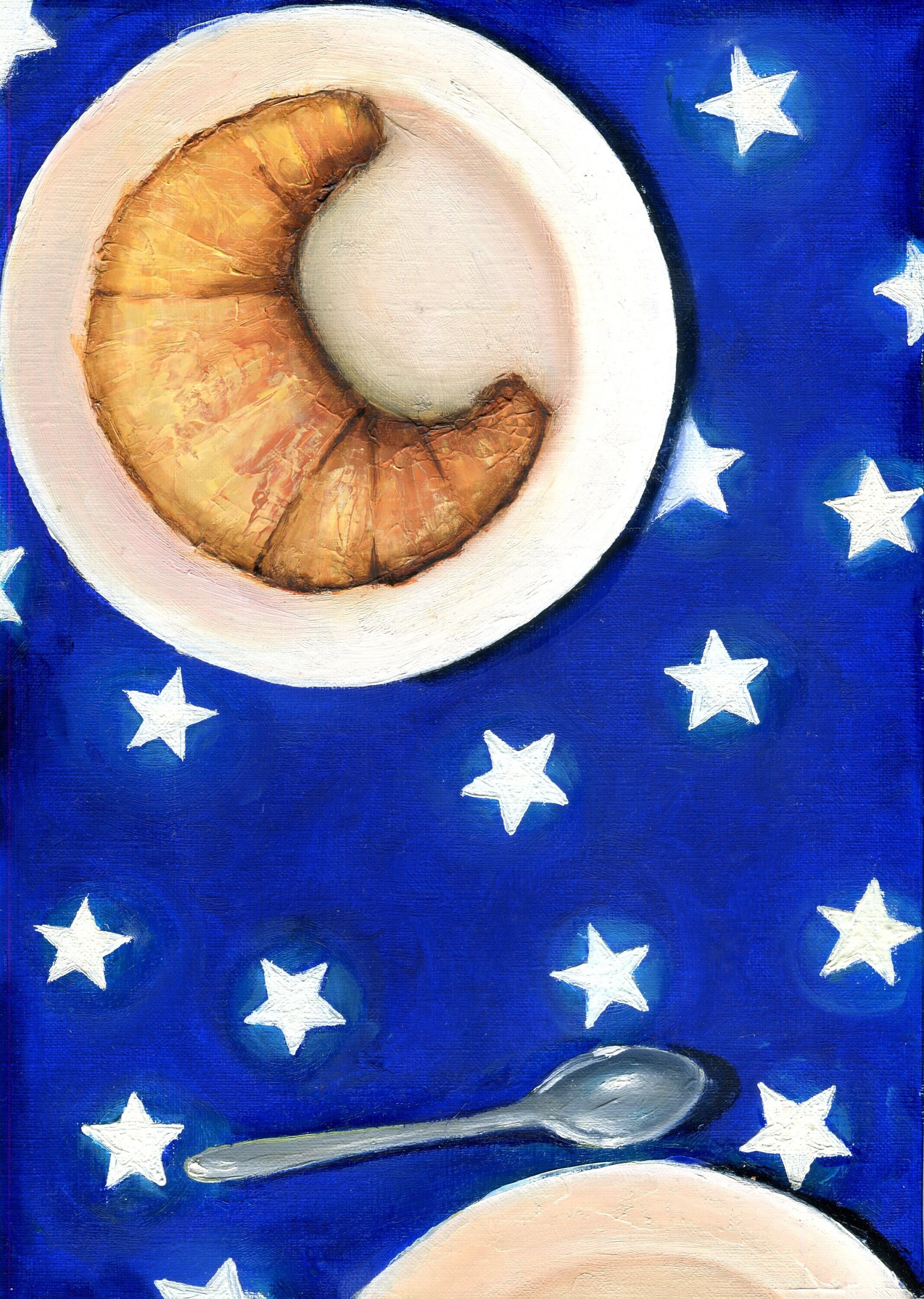 Moon ORIGINAL OIL PAINTING Croissant Food Art - Etsy