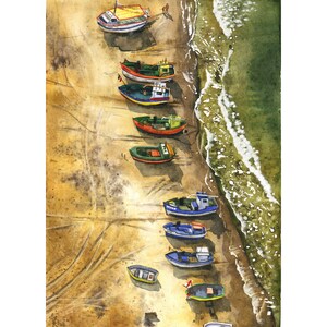 Boats on the Beach ORIGINAL WATERCOLOR PAINTING Sea Landscape - Etsy