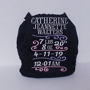 Birth Stats Cloth Diaper - Embroidered Custom Diaper - WAHM Cloth ...