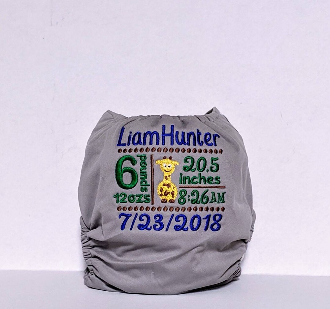 Birth Stats Cloth Diaper - Embroidered Custom Diaper - WAHM Cloth ...