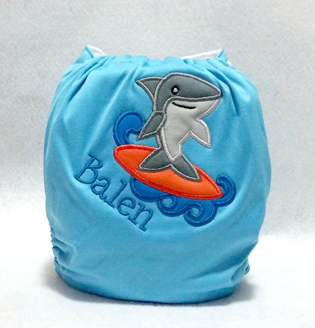 Surfing Shark Cloth Diaper - Birthday Cloth Diaper - Pocket Nappy ...