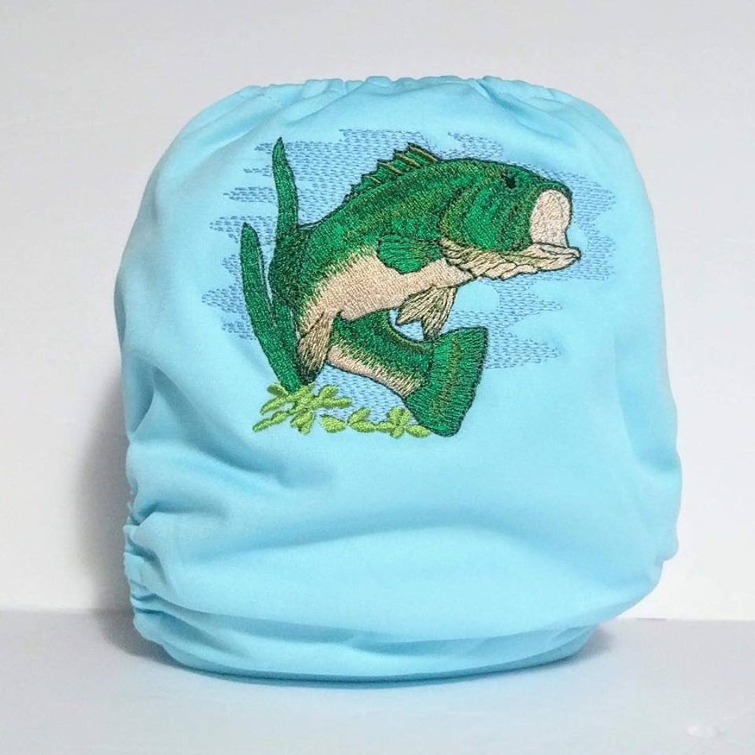 Bass Fish Cloth Diaper Embroidered Cloth Nappy Fishing Diaper AIO ...