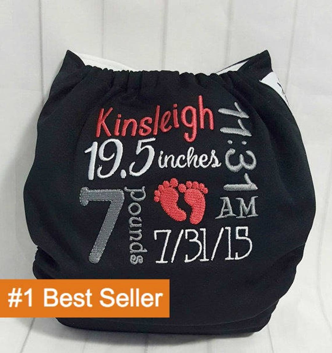 Birth Stats Cloth Diaper - Embroidered Custom Diaper - WAHM Cloth ...
