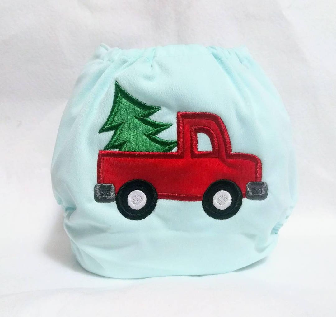 Christmas Embroidered Cloth Diaper - Holiday Pickup Truck Diaper ...