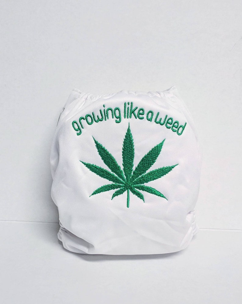 Marijuana Growing Like A Weed Cloth Diaper - Embroidered Pot WAHM Cloth ...