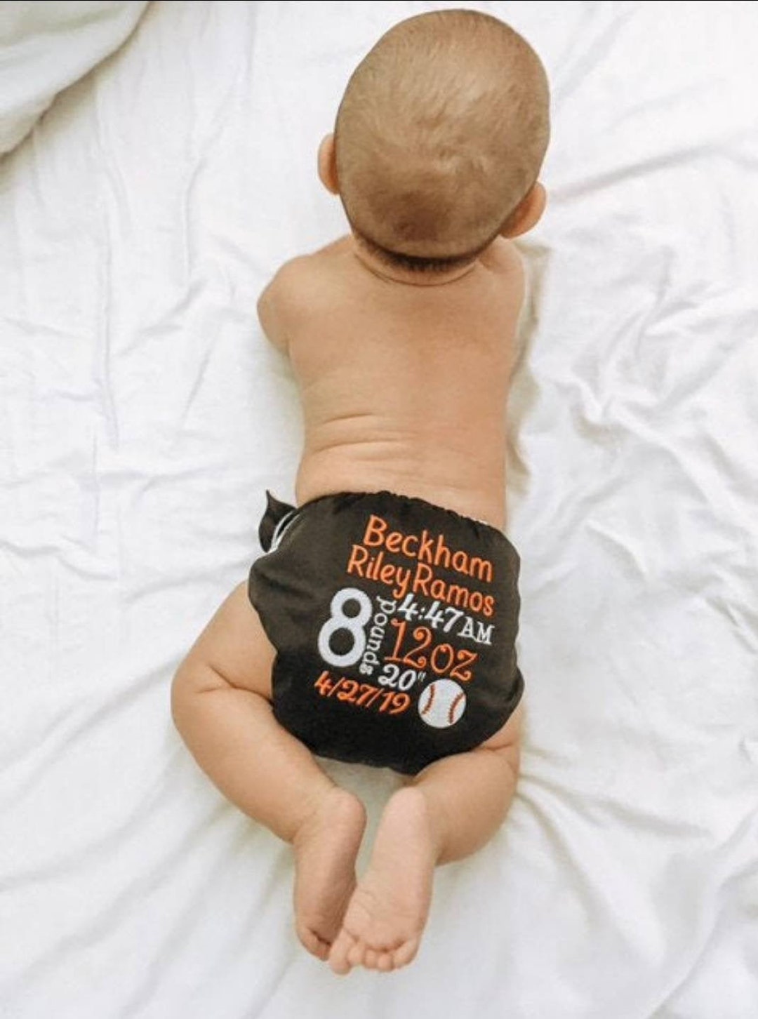 Birth Stats Cloth Diaper - Embroidered Custom Diaper - WAHM Cloth ...