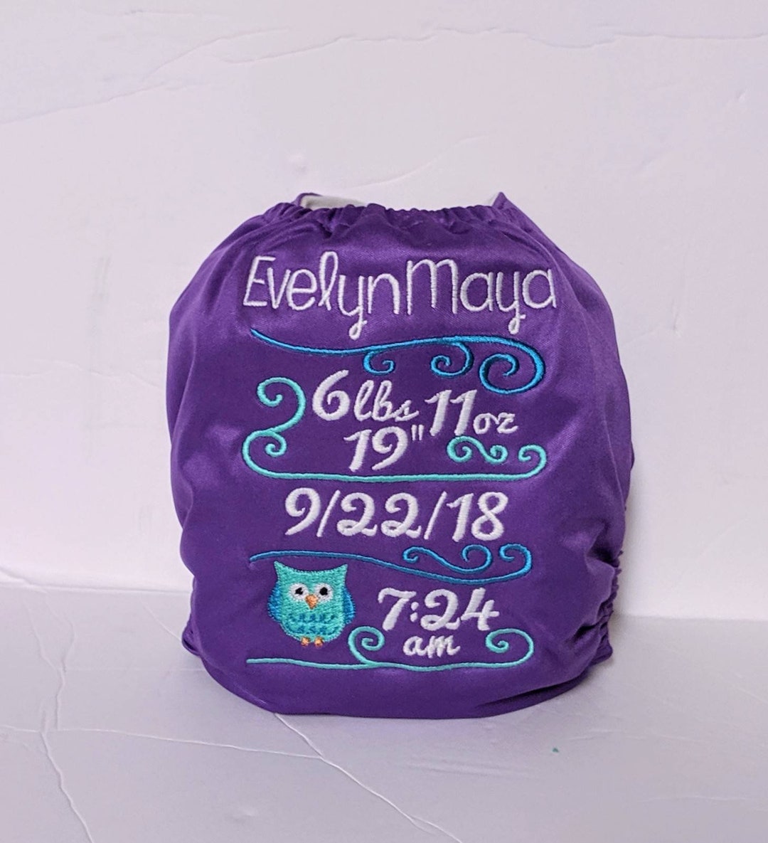 Birth Stats Cloth Diaper - Embroidered Custom Diaper - WAHM Cloth ...