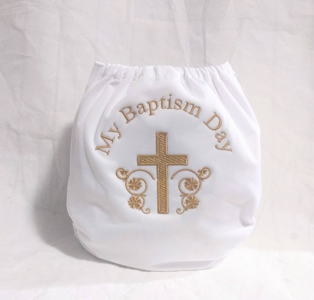Baptism Embroidered Cloth Diaper - Christian Cloth Diaper - Embroidered ...