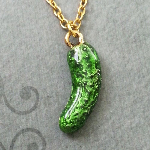 Pickle Necklace VERY SMALL Pickle Jewelry Green Pickle Charm | Etsy