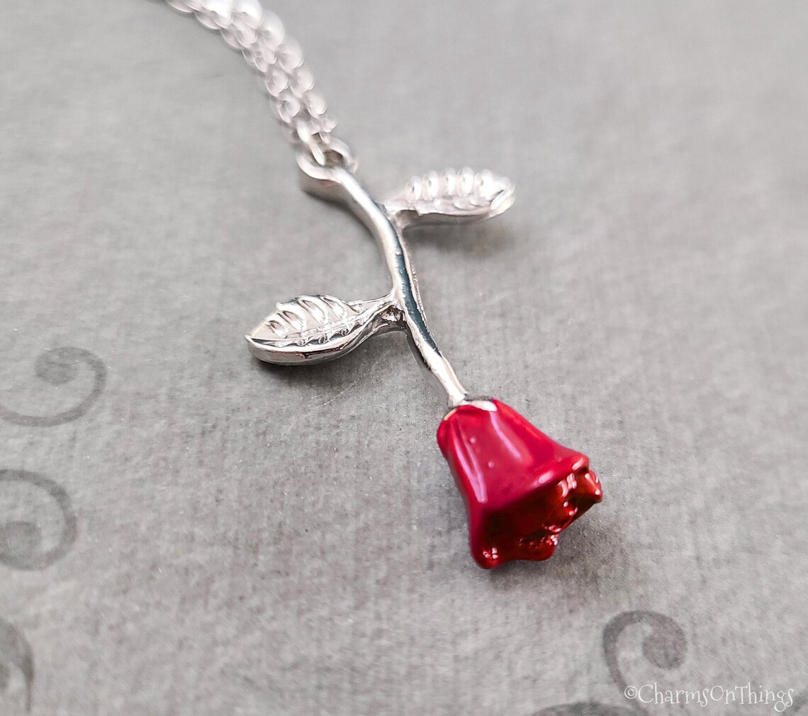 Red Rose Necklace Rose Charm Necklace Rose Jewelry Rose - Etsy