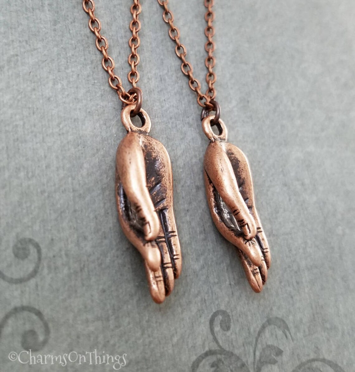 Gyan Mudra Necklace SET of 2 SMALL Copper Charm Necklaces Yoga Jewelry ...