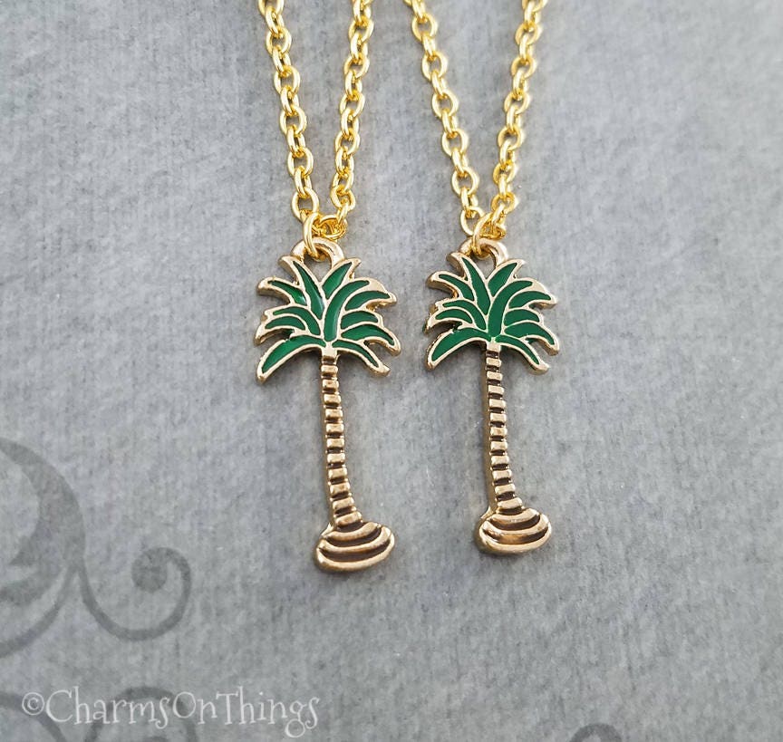 Palm Tree Necklace SET of 2 Palm Tree Charm Necklaces Beach | Etsy