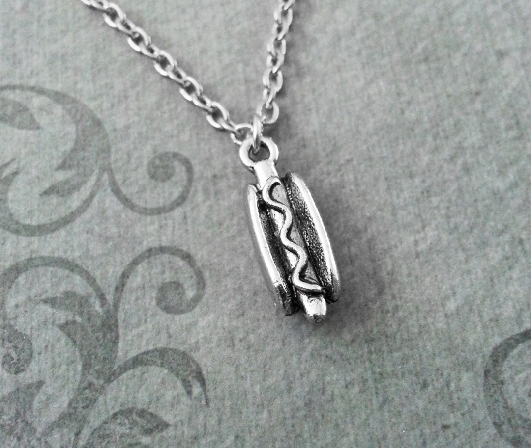 Hotdog Necklace VERY SMALL Hot Dog Necklace Hotdog Jewelry Silver ...