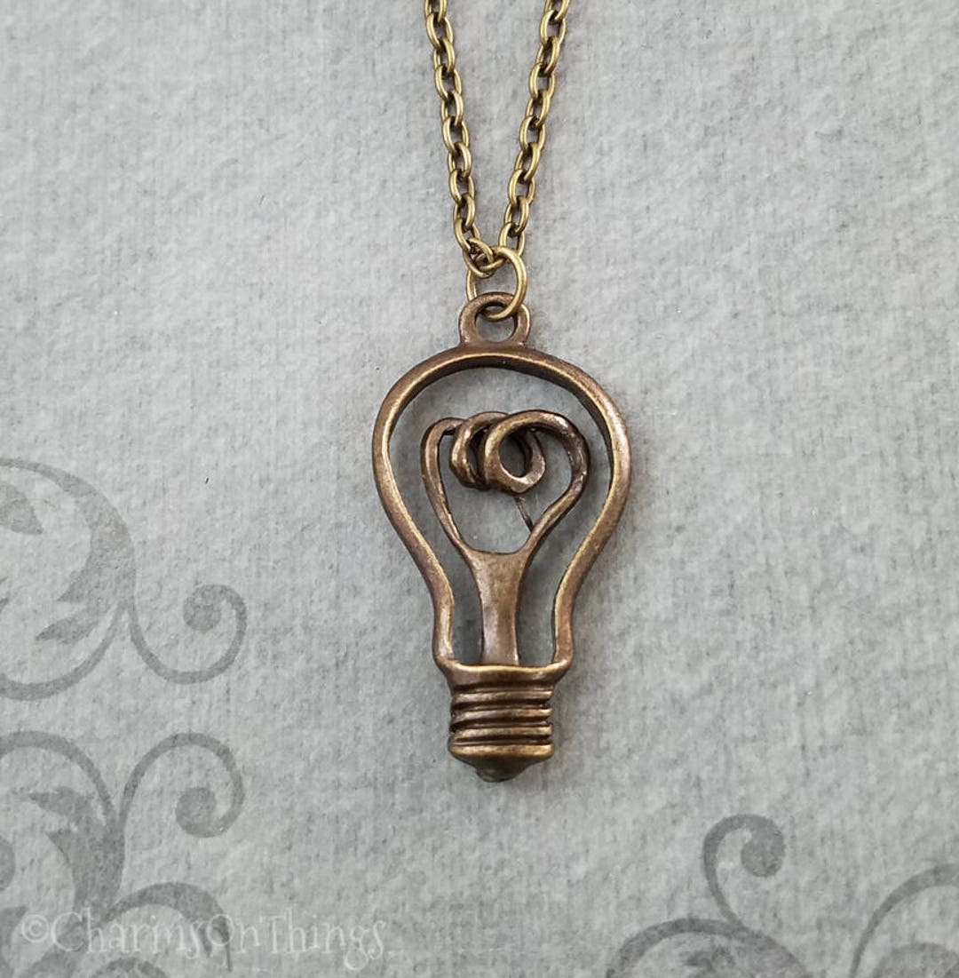 Lightbulb Necklace Bronze Light Bulb Necklace Light Necklace ...