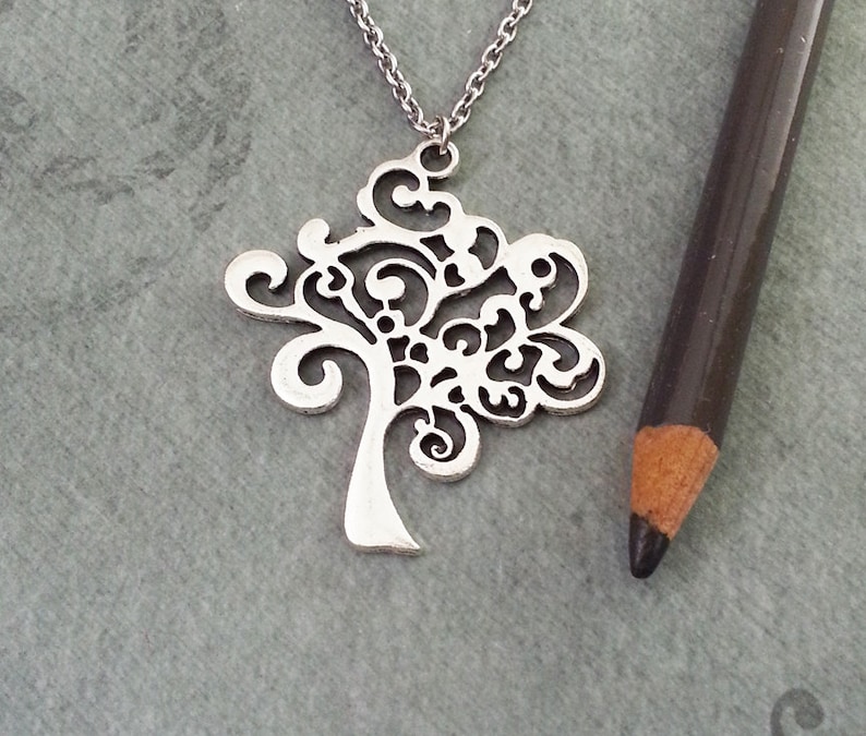 Tree Necklace Curly Tree Jewelry Filigree Tree Charm Necklace Silver ...
