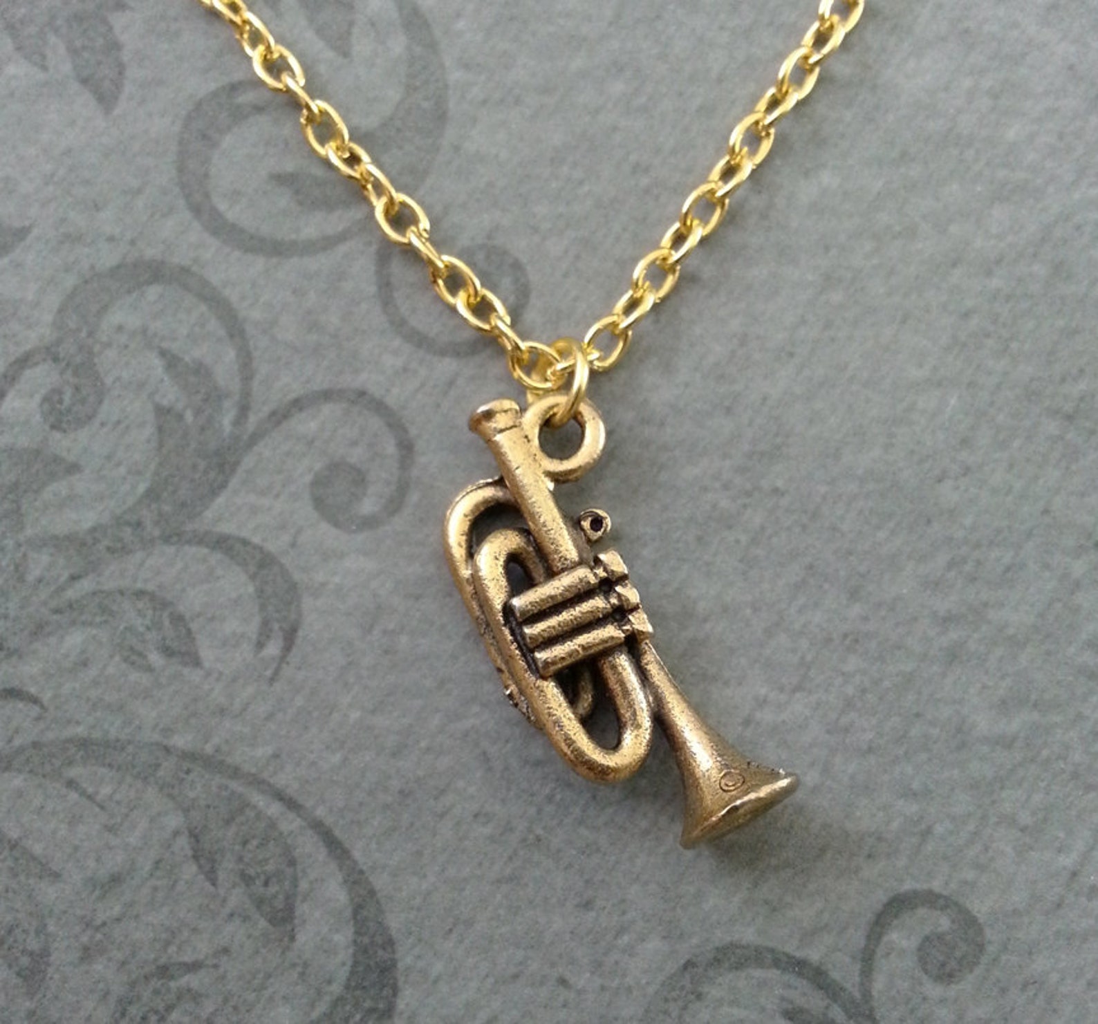 Trumpet Necklace, SMALL Trumpet Gift, Trumpet Jewelry, Gold Trumpet ...