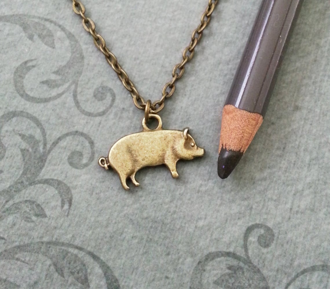 Pig Necklace SMALL Bronze Pig Jewelry Brass Pig Pendant | Etsy