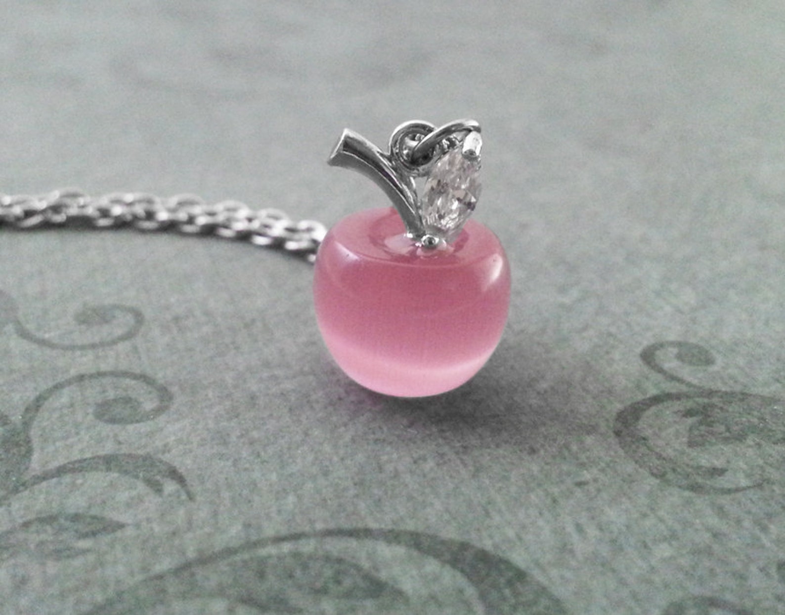 Apple Necklace VERY SMALL Pinke Apple Jewelry Teacher Necklace | Etsy