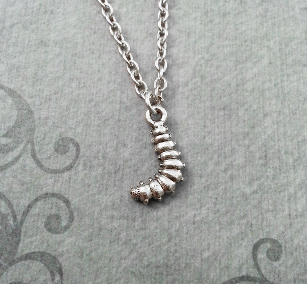 Worm Necklace VERY SMALL Worm Jewelry Caterpillar Necklace Worm Charm ...