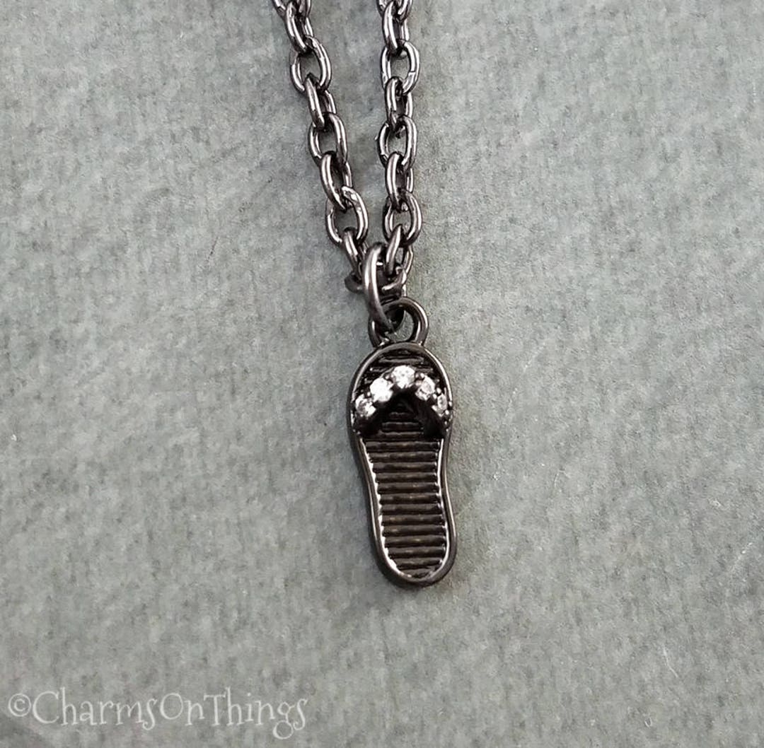 Flip Flop Necklace VERY SMALL Black Sandal Charm Necklace Flip Flops ...