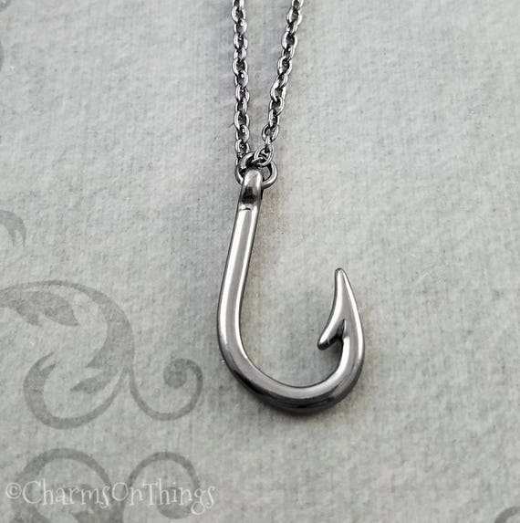 Fish Hook Necklace Black Fish Hook Charm Hook Pendant Necklace - Etsy