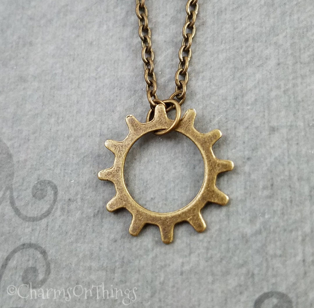 Gear Necklace SMALL Bronze Gear Charm Necklace Gear Jewelry Cogs and ...