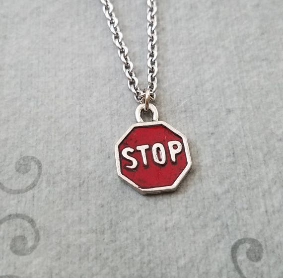 Stop Sign Necklace SMALL Red Stop Sign Charm Street Sign | Etsy