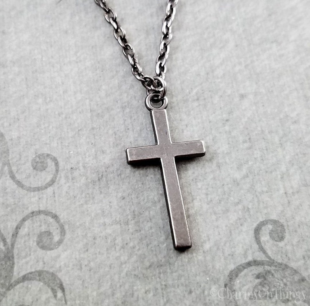 Cross Necklace SMALL Black Cross Charm Necklace Cross Pendant Necklace ...