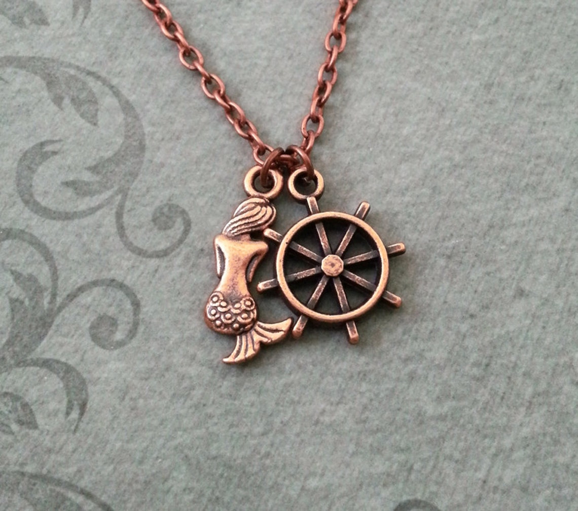 Mermaid Necklace SMALL Copper Mermaid Jewelry Ship Wheel - Etsy