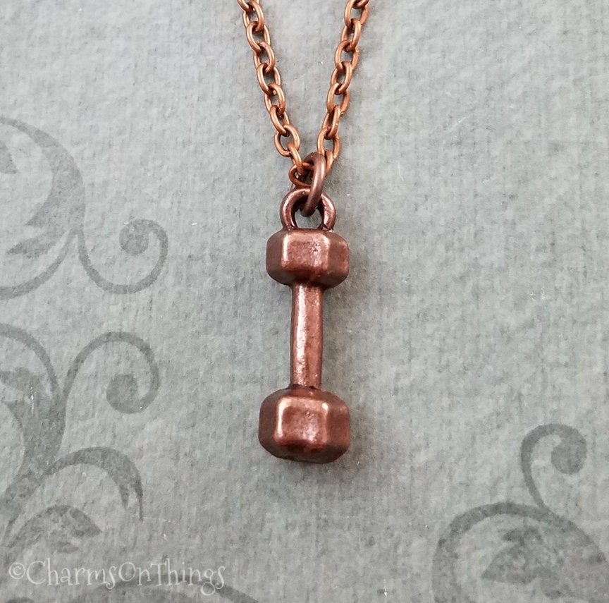 Dumbbell Necklace Copper Dumbbell Charm Necklace Weight | Etsy