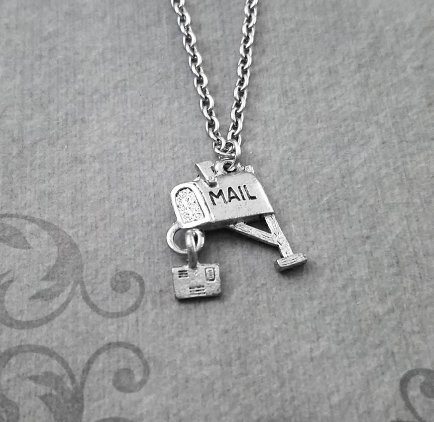 Mailbox Necklace SMALL Mailbox Charm Necklace Long Distance Gift Penpal ...