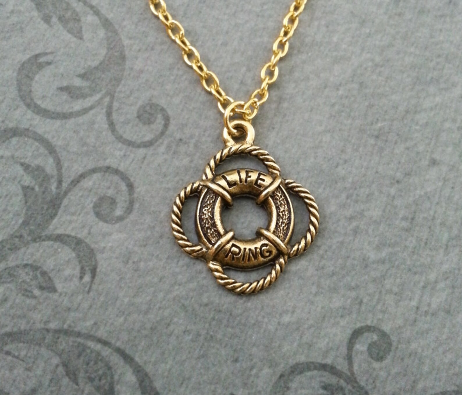 Life Ring Necklace VERY SMALL Life Preserver Necklace Boat Jewelry Gold ...