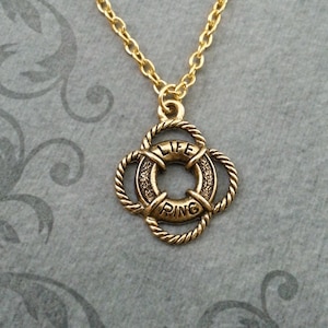 Life Ring Necklace VERY SMALL Life Preserver Necklace Boat Jewelry Gold ...