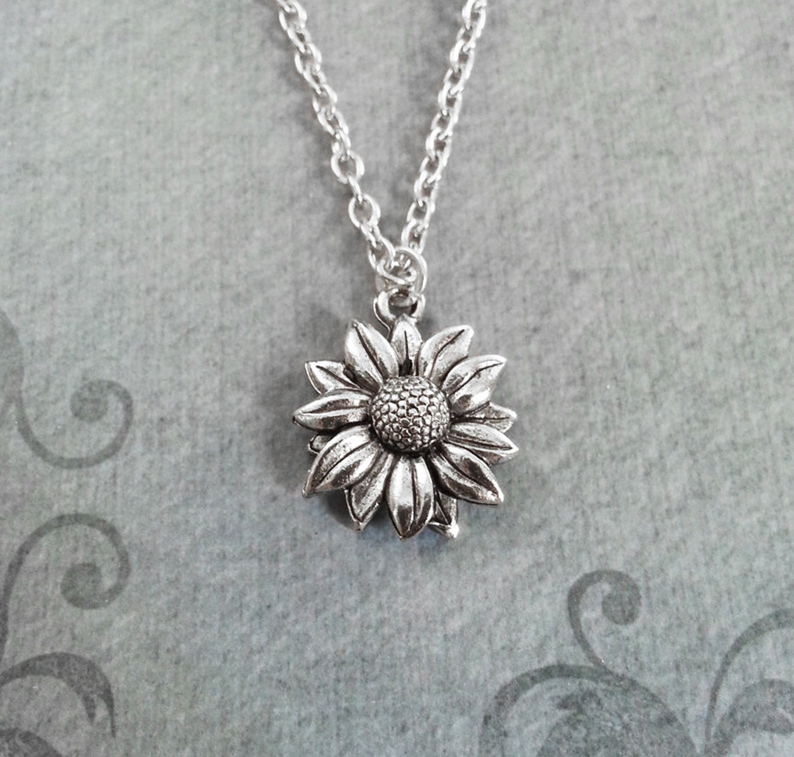 Sunflower Necklace SMALL Sunflower Jewelry Sunflower Pendant Silver ...