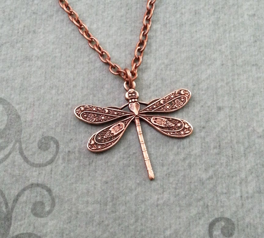 Dragonfly Necklace SMALL Copper Dragonfly Jewelry Dragonfly Charm ...