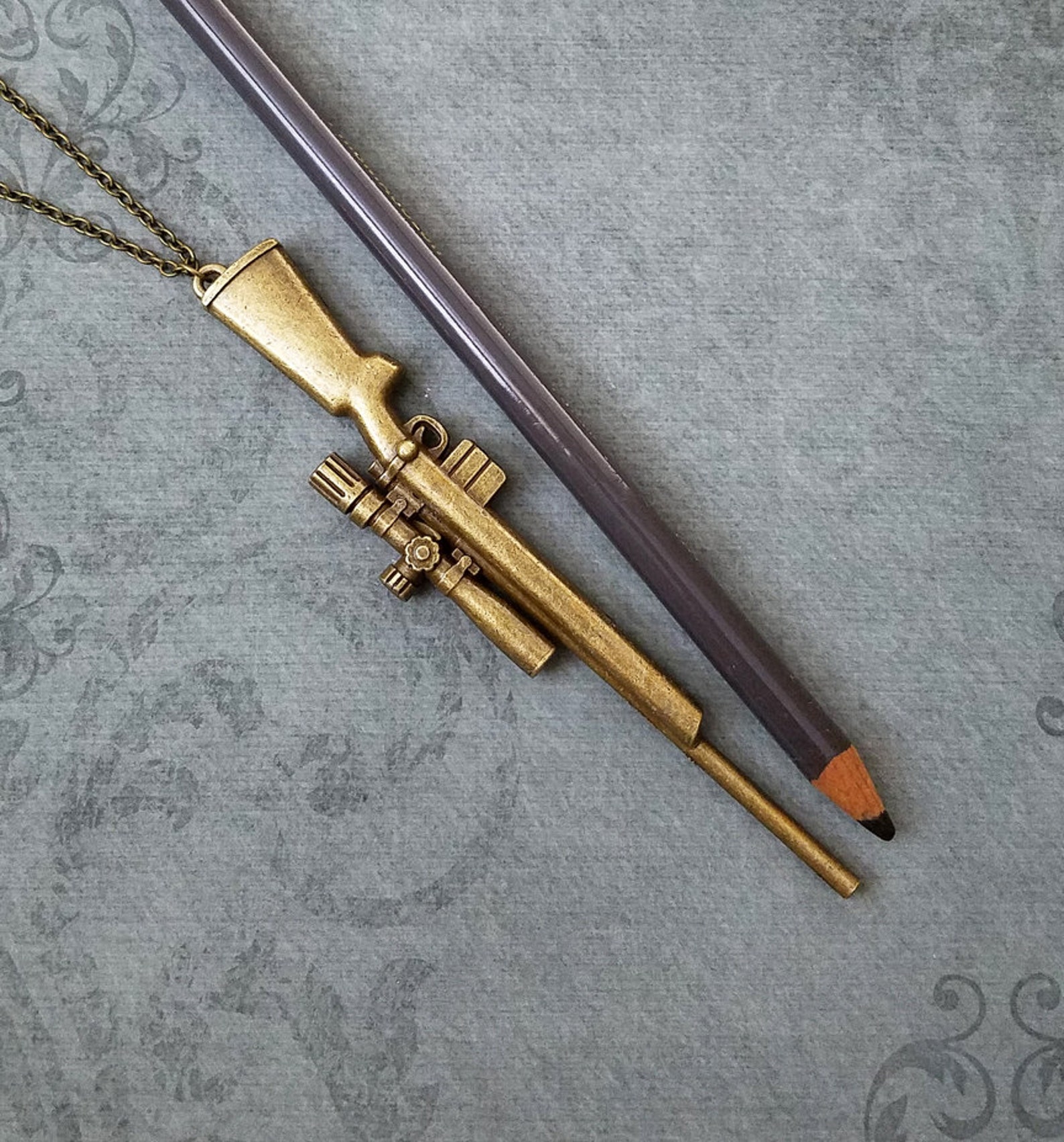 Rifle Necklace VERY LARGE Gun Necklace Sniper Rifle Jewelry Gun Charm ...