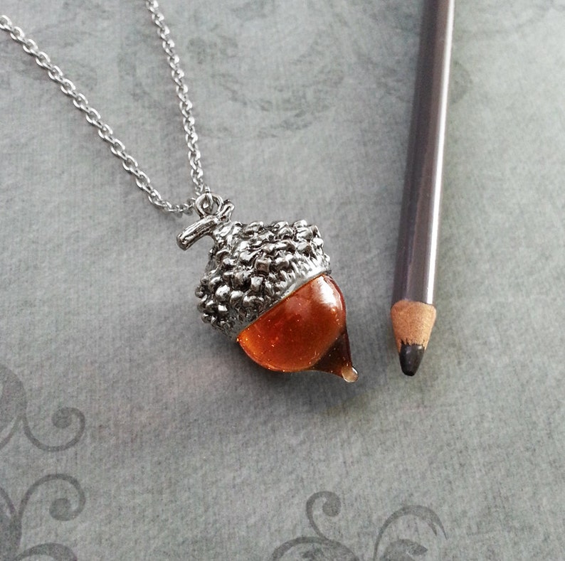 Acorn Necklace Red Glass Acorn Jewelry Silver Acorn Charm Necklace ...