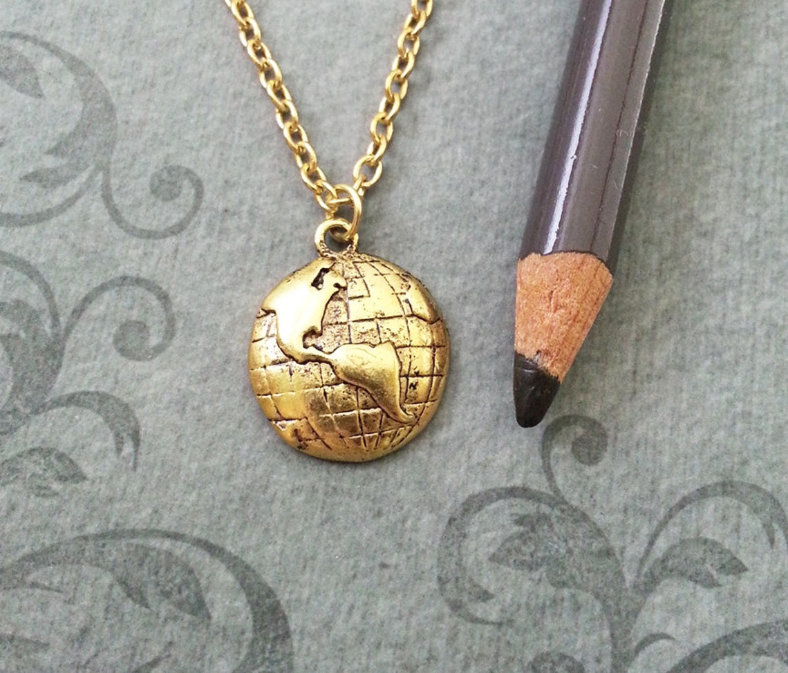 Globe Necklace SMALL Earth Necklace Gold Globe Pendant World Necklace ...