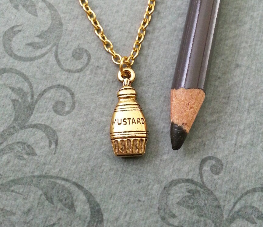 Mustard Necklace VERY SMALL Mustard Jewelry Gold Mustard Charm | Etsy