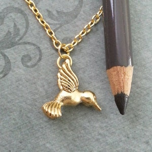 Hummingbird Necklace VERY SMALL Bird Necklace Hummingbird Jewelry Gold ...