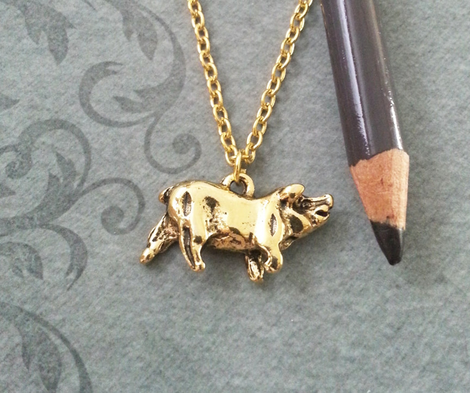 Pig Necklace SMALL Pig Jewelry Gold Necklace Pig Pendant | Etsy