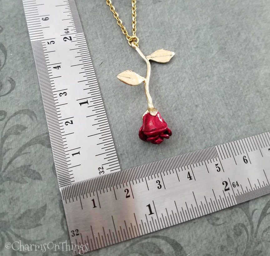 Red Rose Necklace Rose Charm Necklace Rose Jewelry Rose Pendant ...