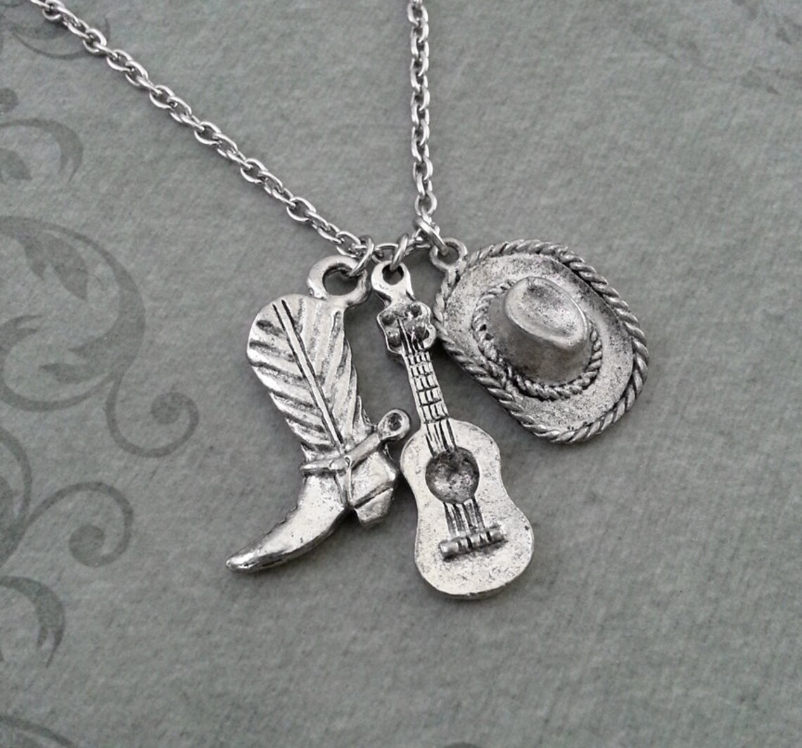 Cowboy Hat Necklace SMALL Cowboy Necklace Acoustic Guitar | Etsy