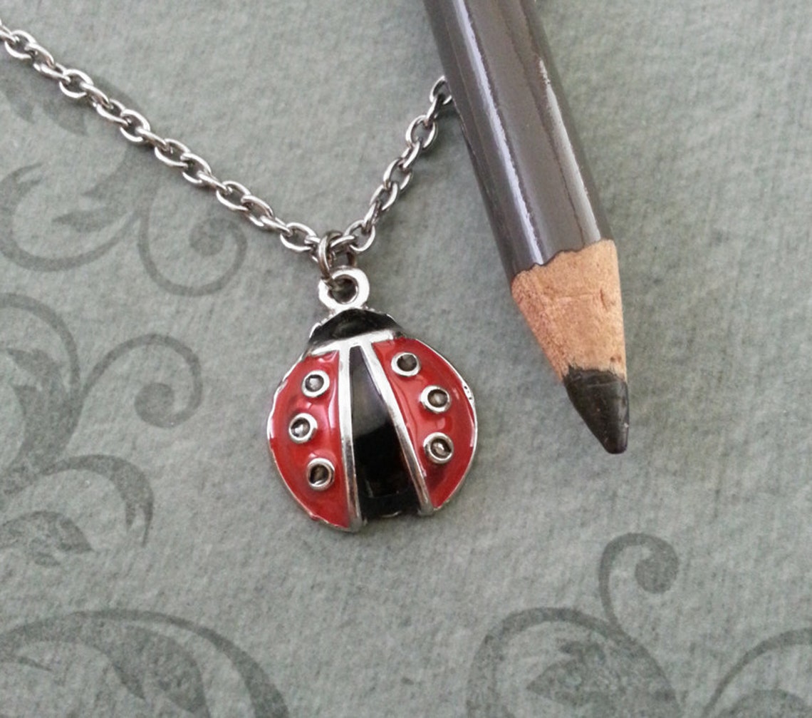 Ladybug Necklace SMALL Red Lady Bug Necklace Bridesmaid Necklace Insect ...