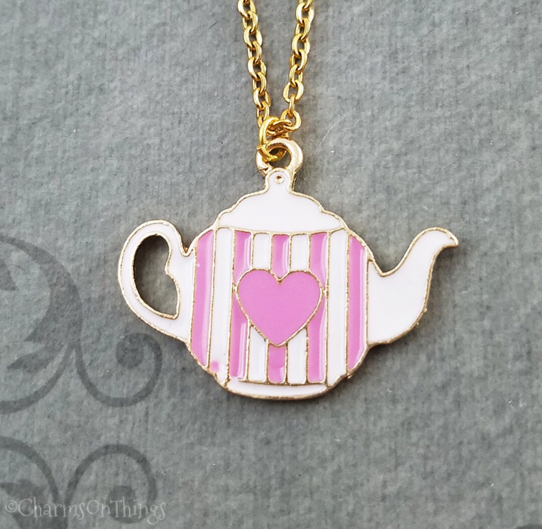 Teapot Necklace Pink Heart Teapot Charm Necklace Tea Necklace Tea ...