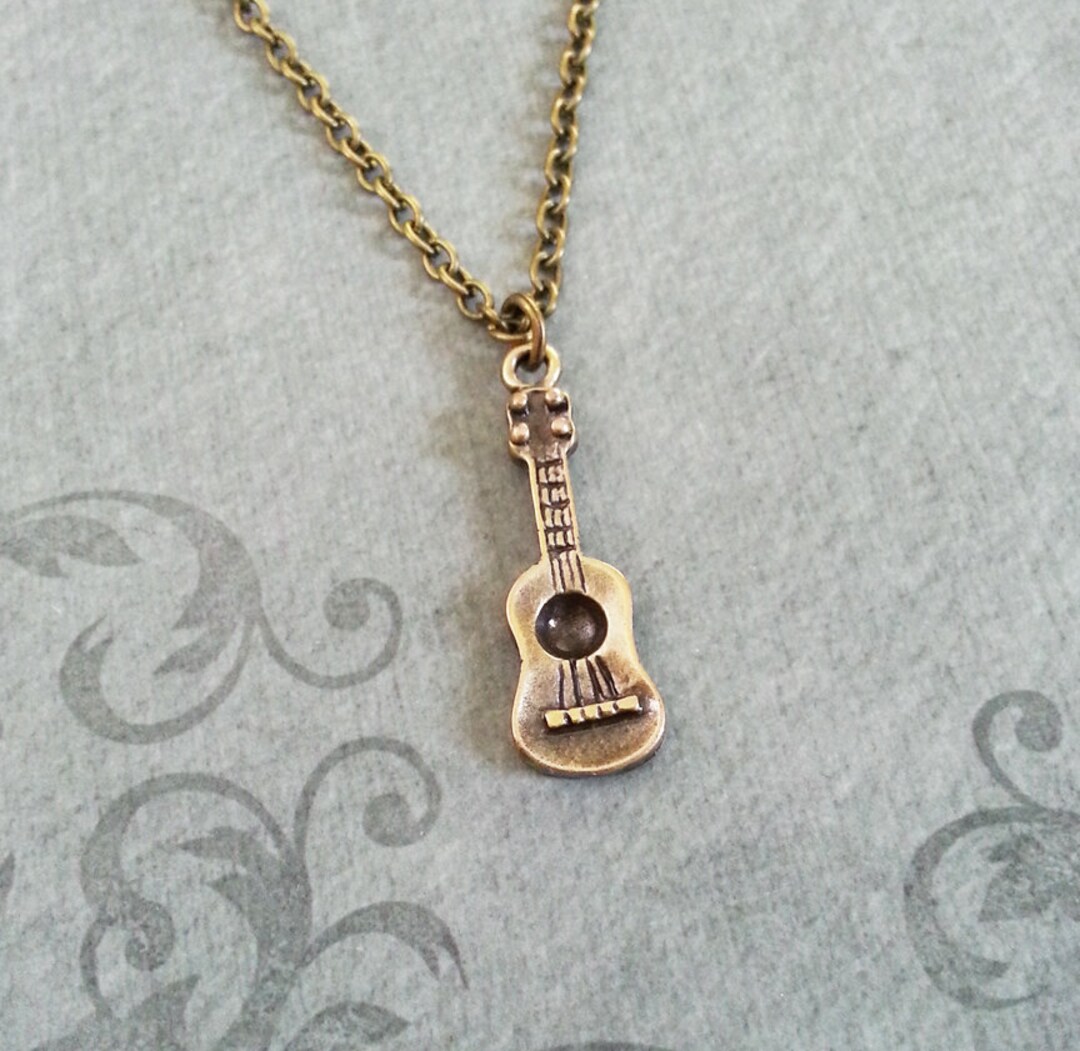 Guitar Necklace SMALL Ukulele Pendant Acoustic Guitar Jewelry Bronze ...